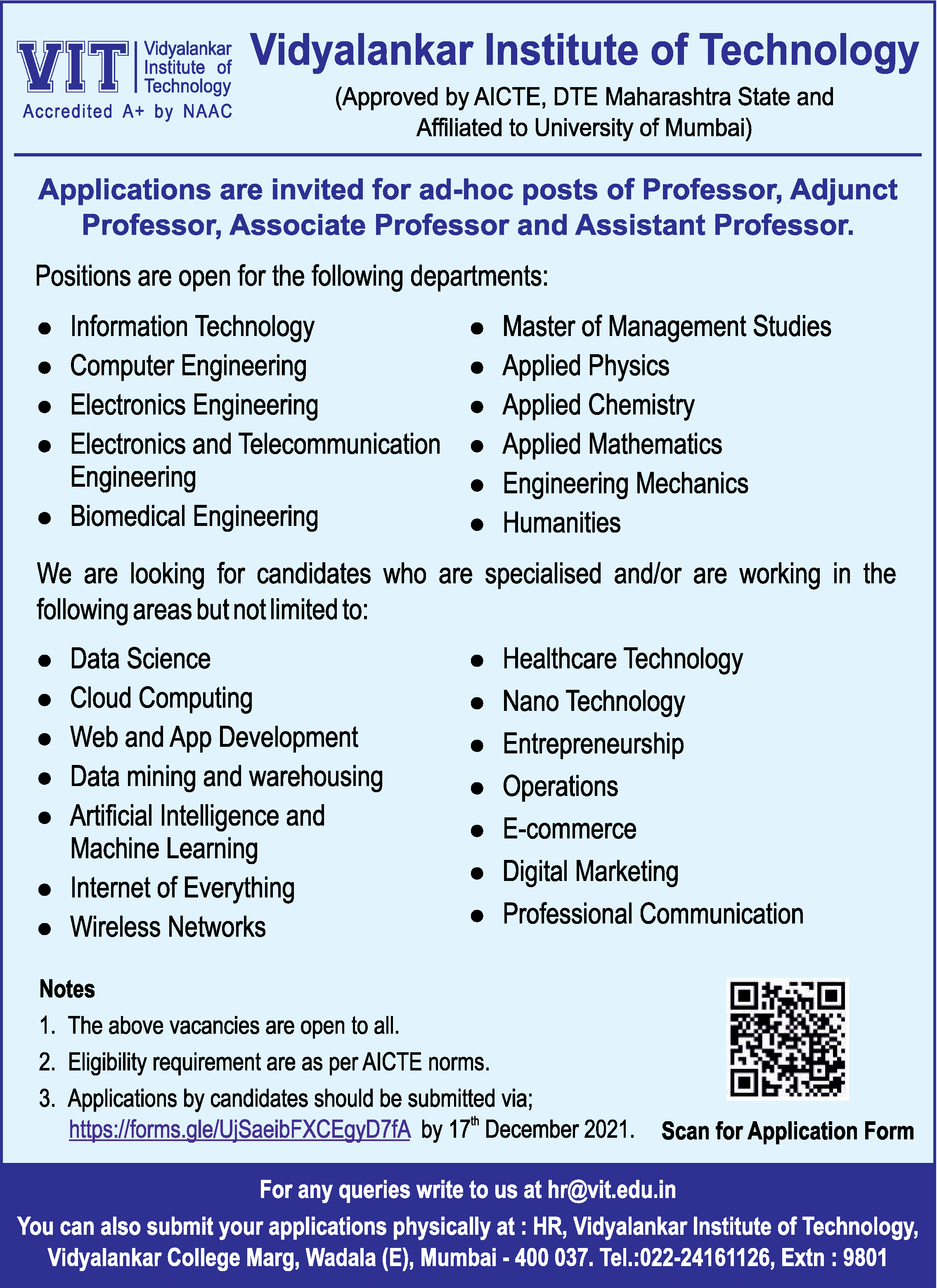 Times Ascent Ad Image for Vidyalankar Institute of Technology ...