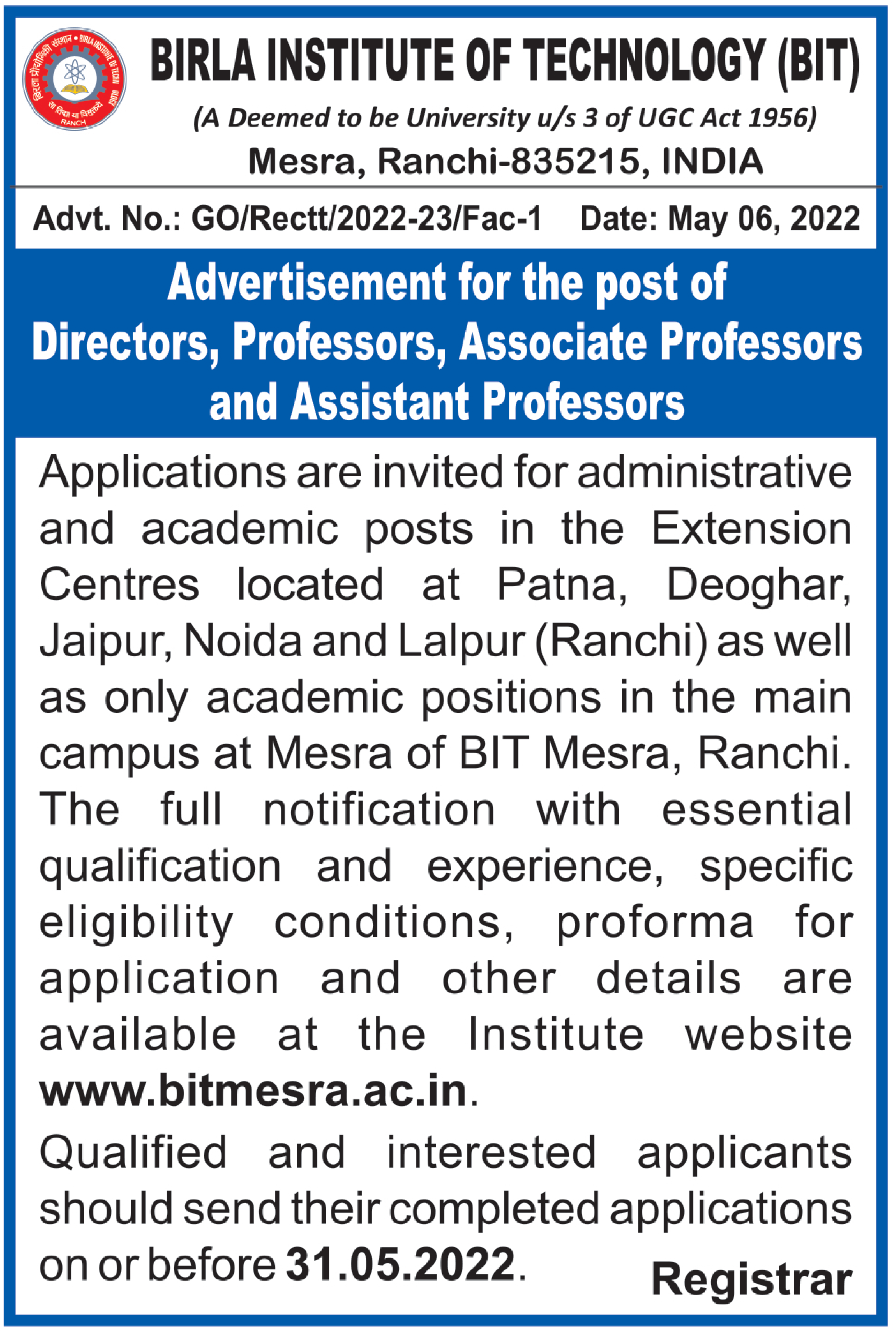 Times Ascent Ad Image for Birla Institute of Technology (BIT ...