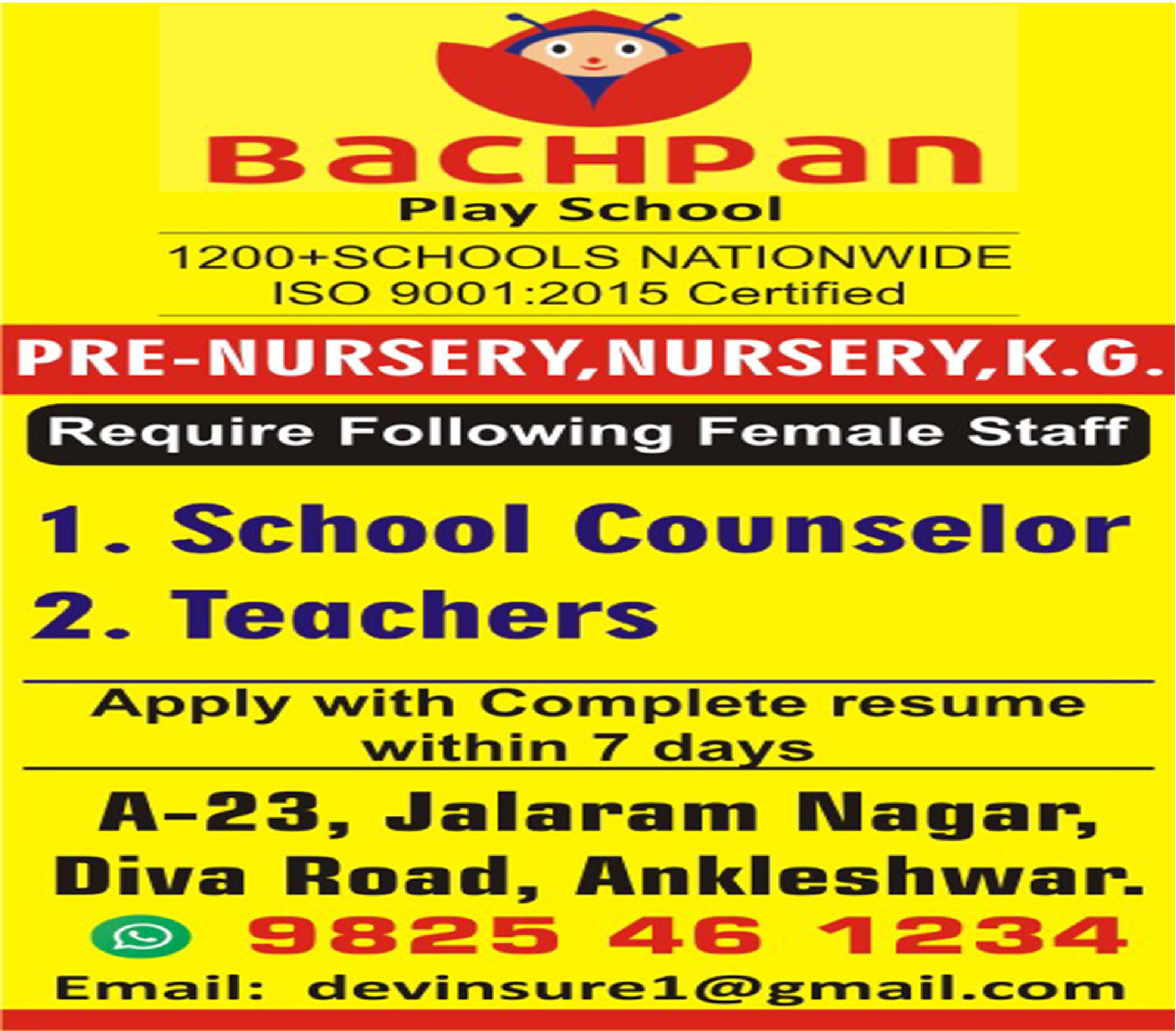 Teachers Job Vacancy At Bachpan Play School Teachers Job Vacancy At Bachpan Play School