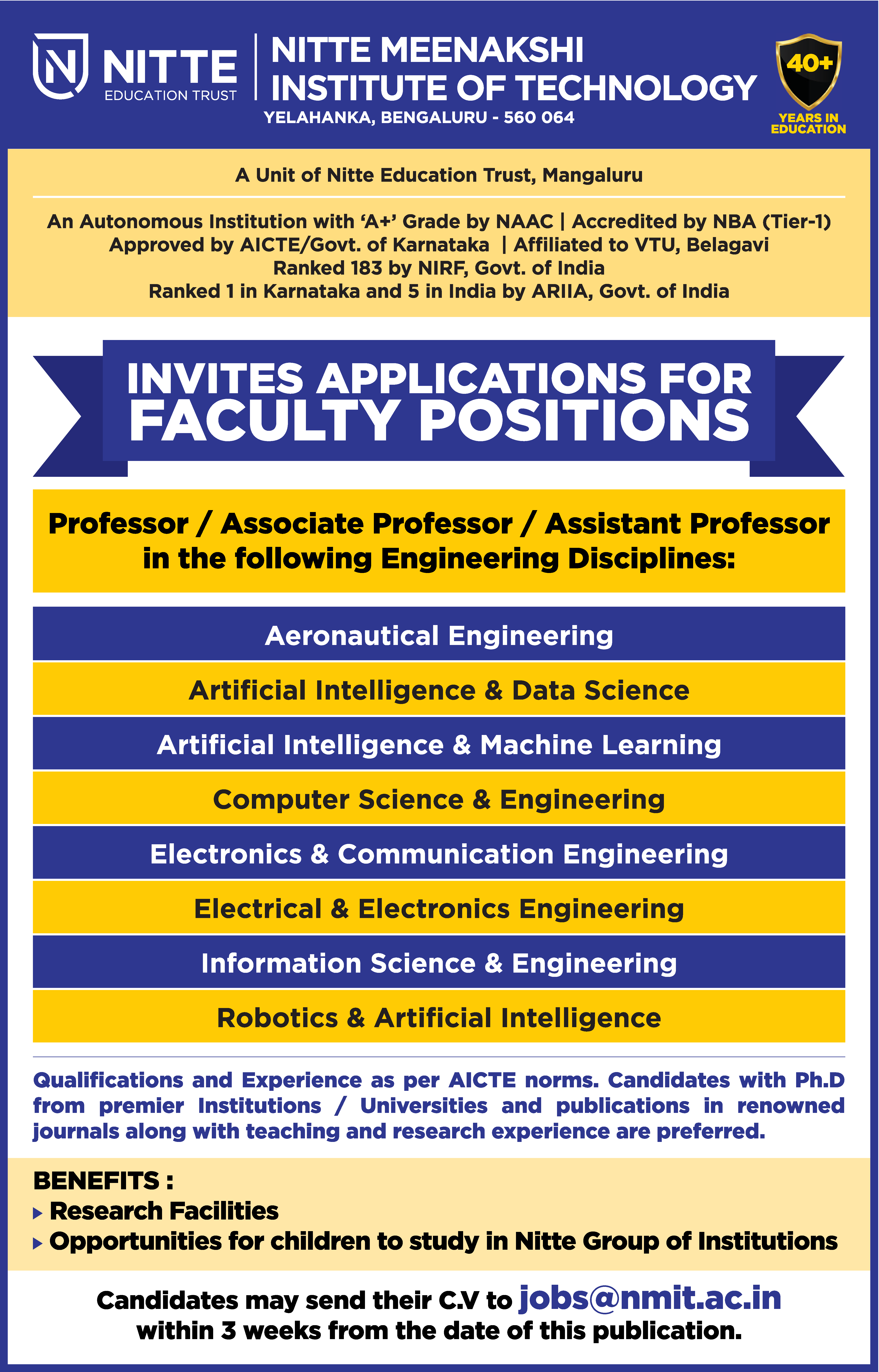 Times Ascent Ad Image for NITTE Meenakshi Institute of Technology ...