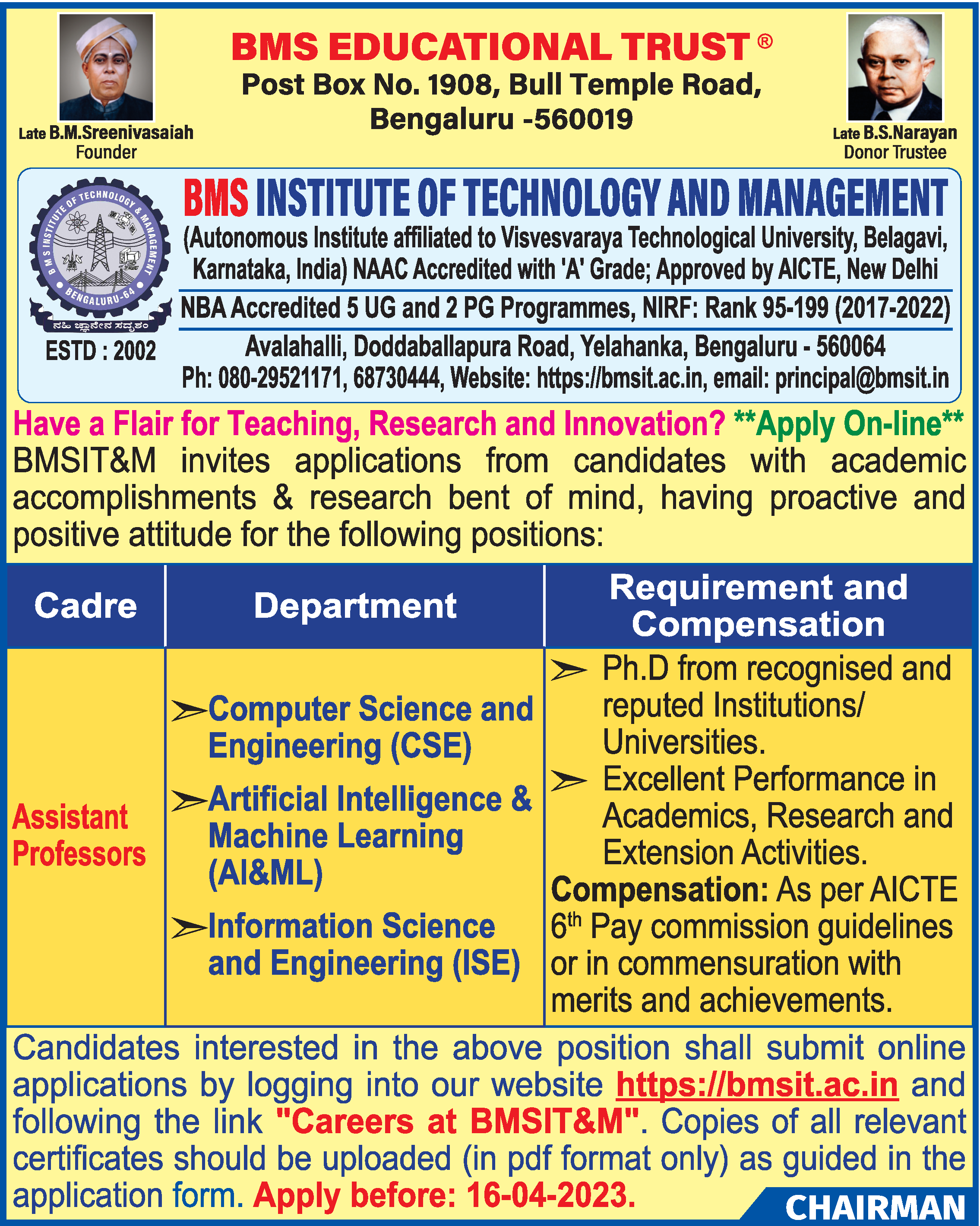 Times Ascent Ad Image for BMS Institute of Technology And Management ...