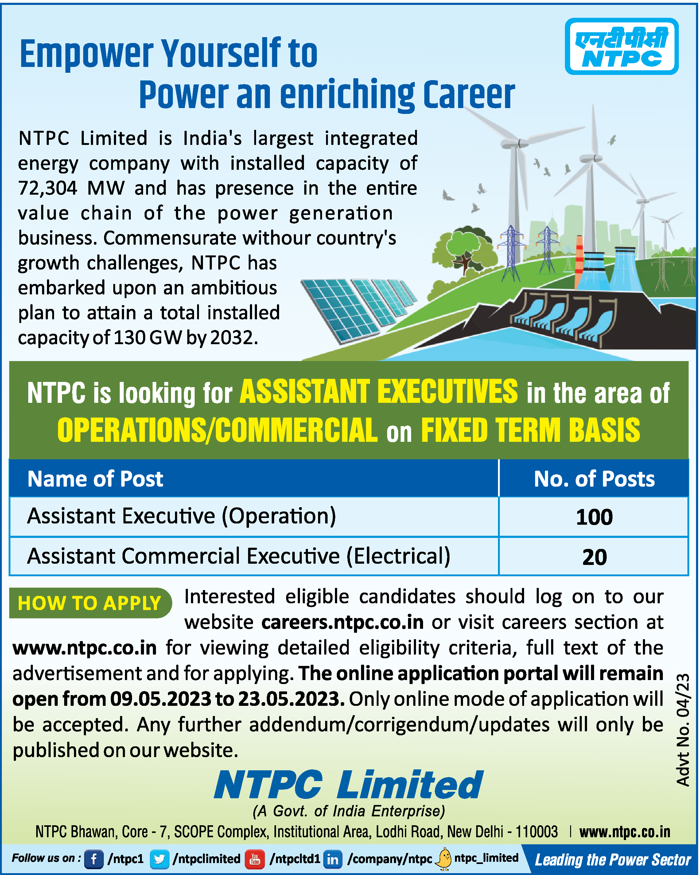 Times Ascent Ad Image for NTPC - timesascent.com