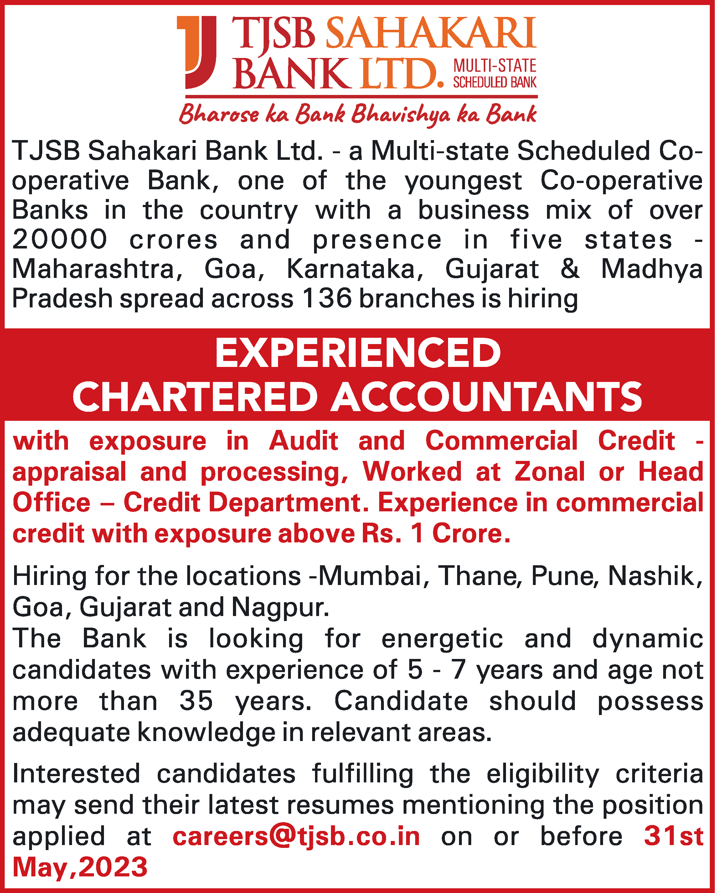 Times Ascent Ad Image for TJSB Sahakari Bank Ltd. - timesascent.com