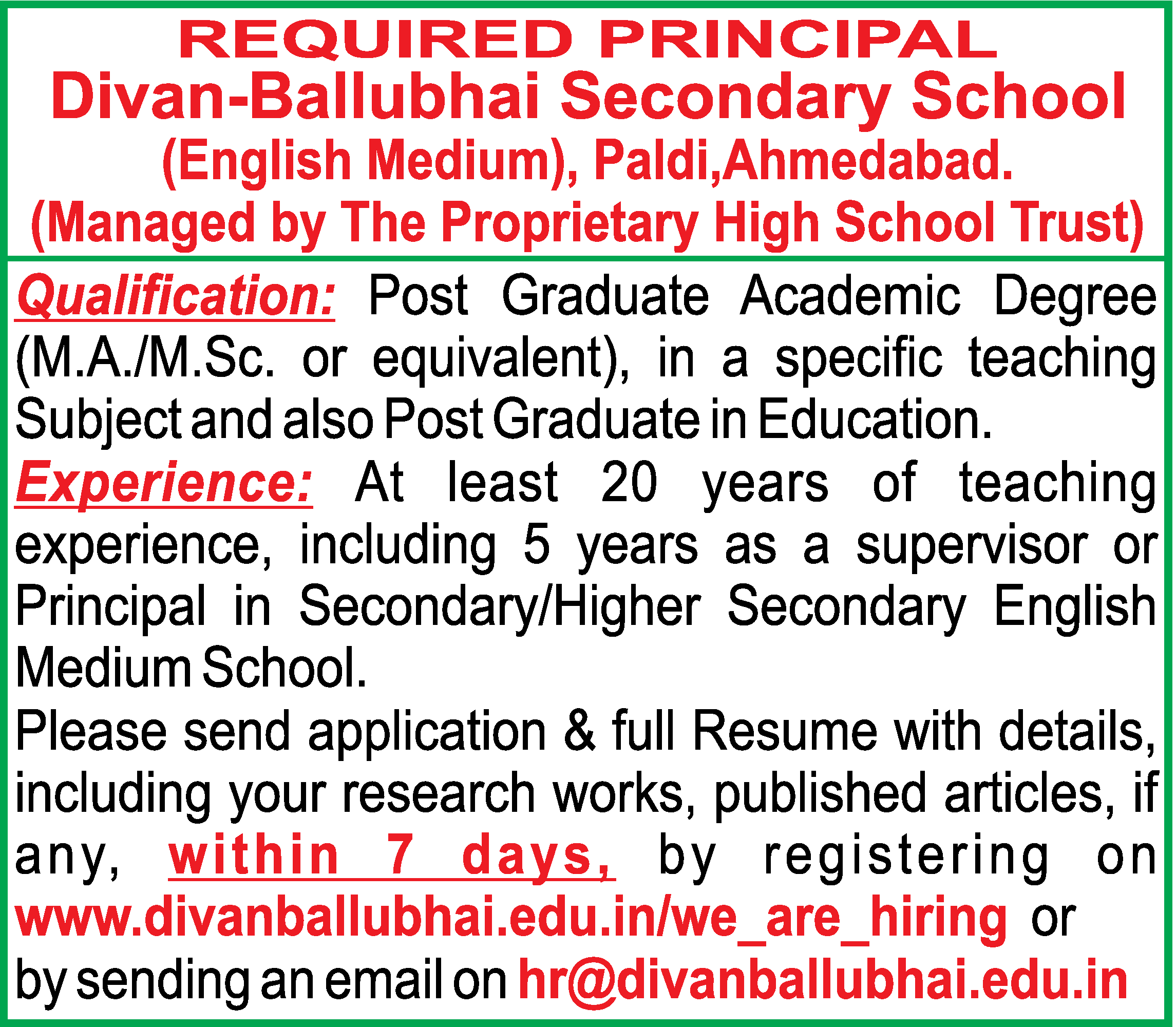 Times Ascent Ad Image for Divan-Ballubhai Secondary School ...