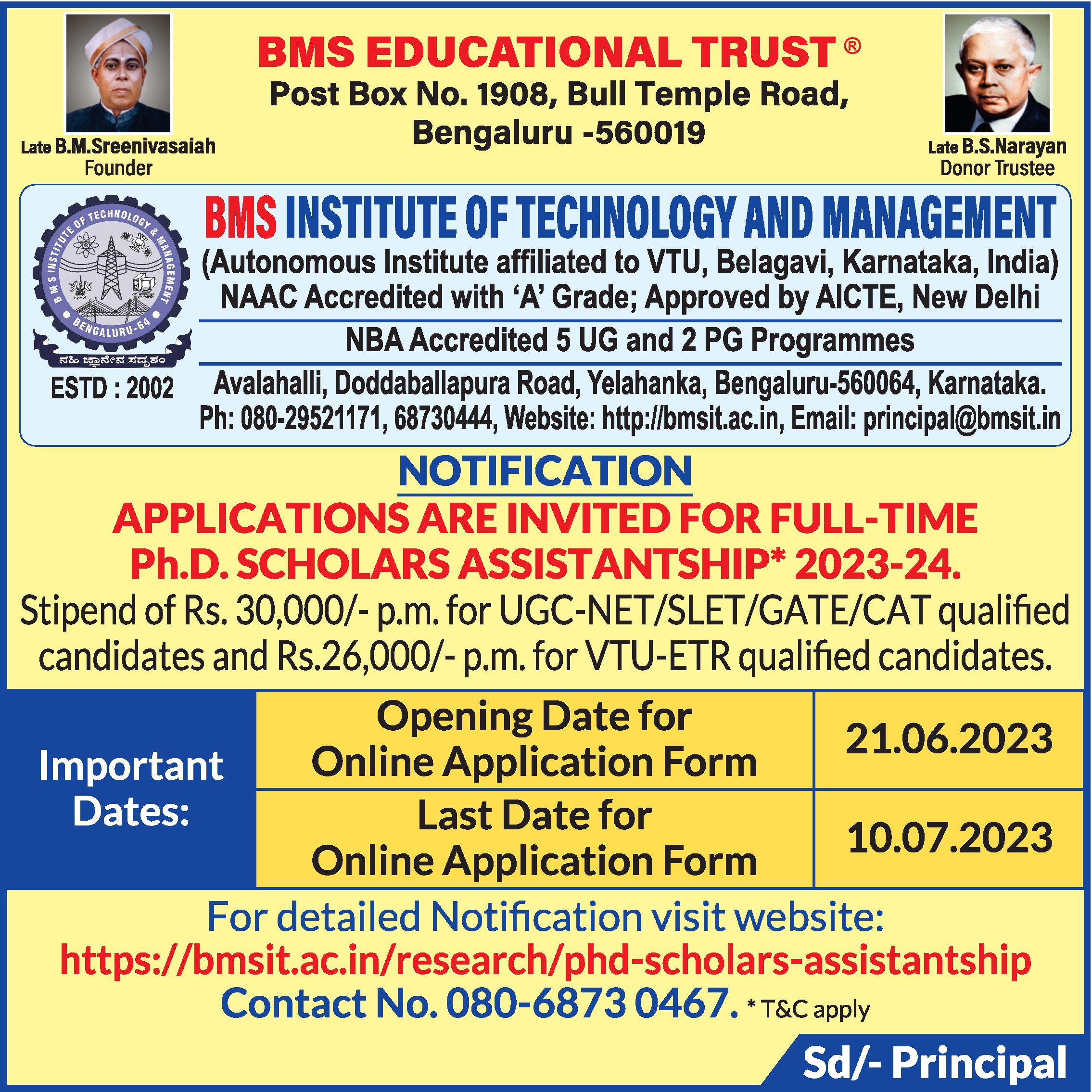 Times Ascent Ad Image for BMS Institute of Technology And Management - timesascent.com