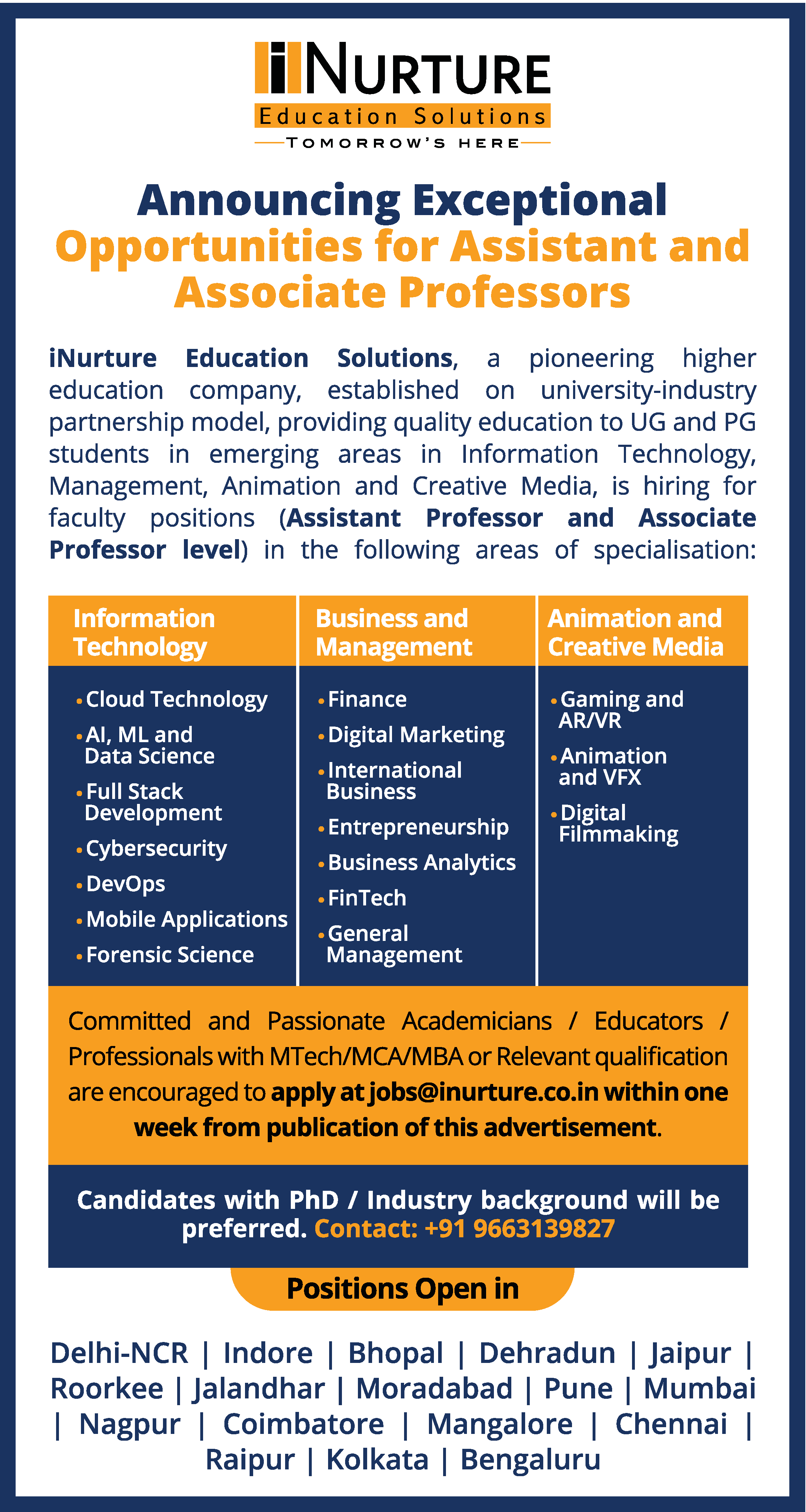 Times Ascent Ad Image for iNurture Education Solutions Private Limited ...