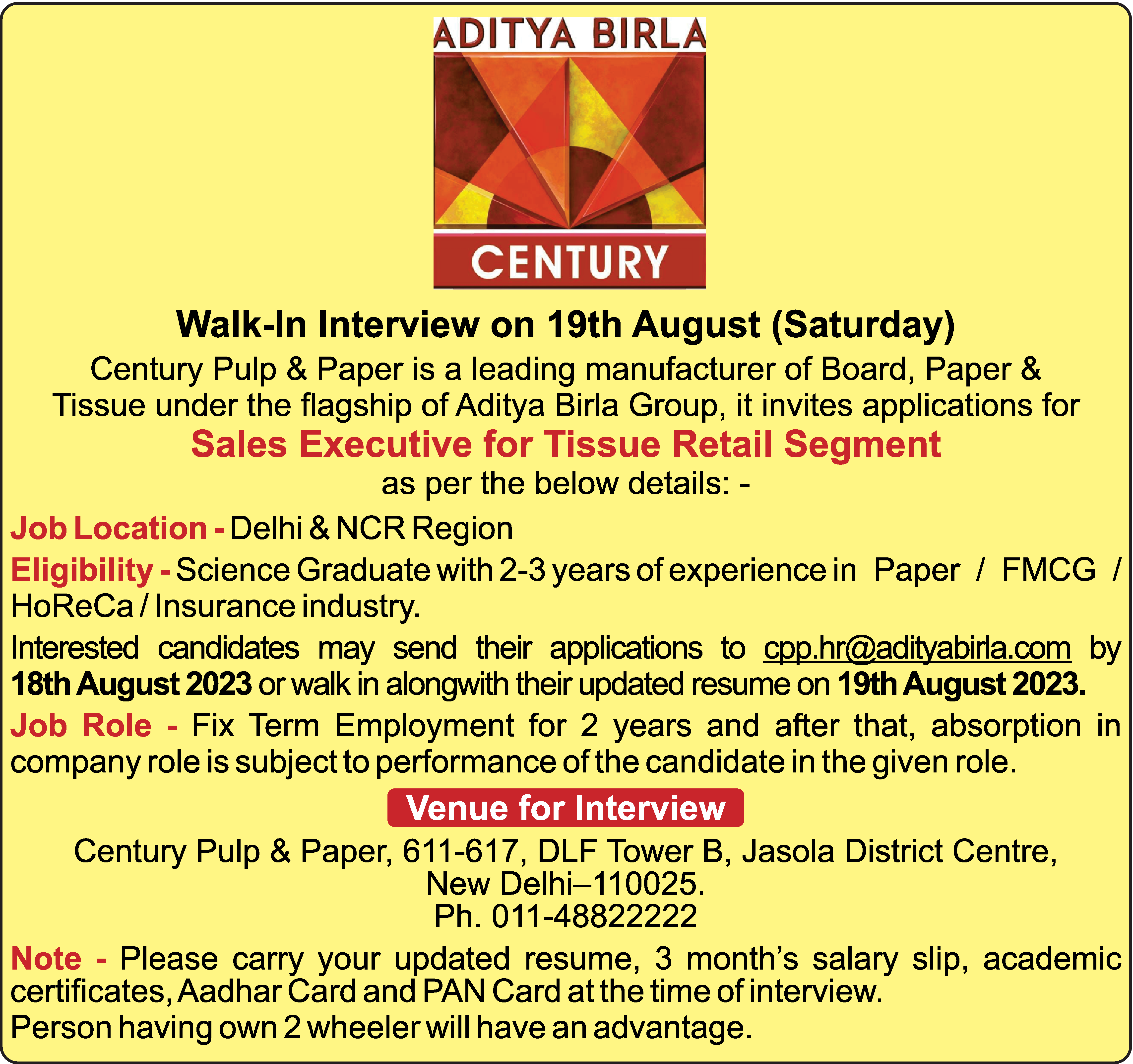 Times Ascent Ad Image for Century Pulp & Paper (Aditya Birla Group ...