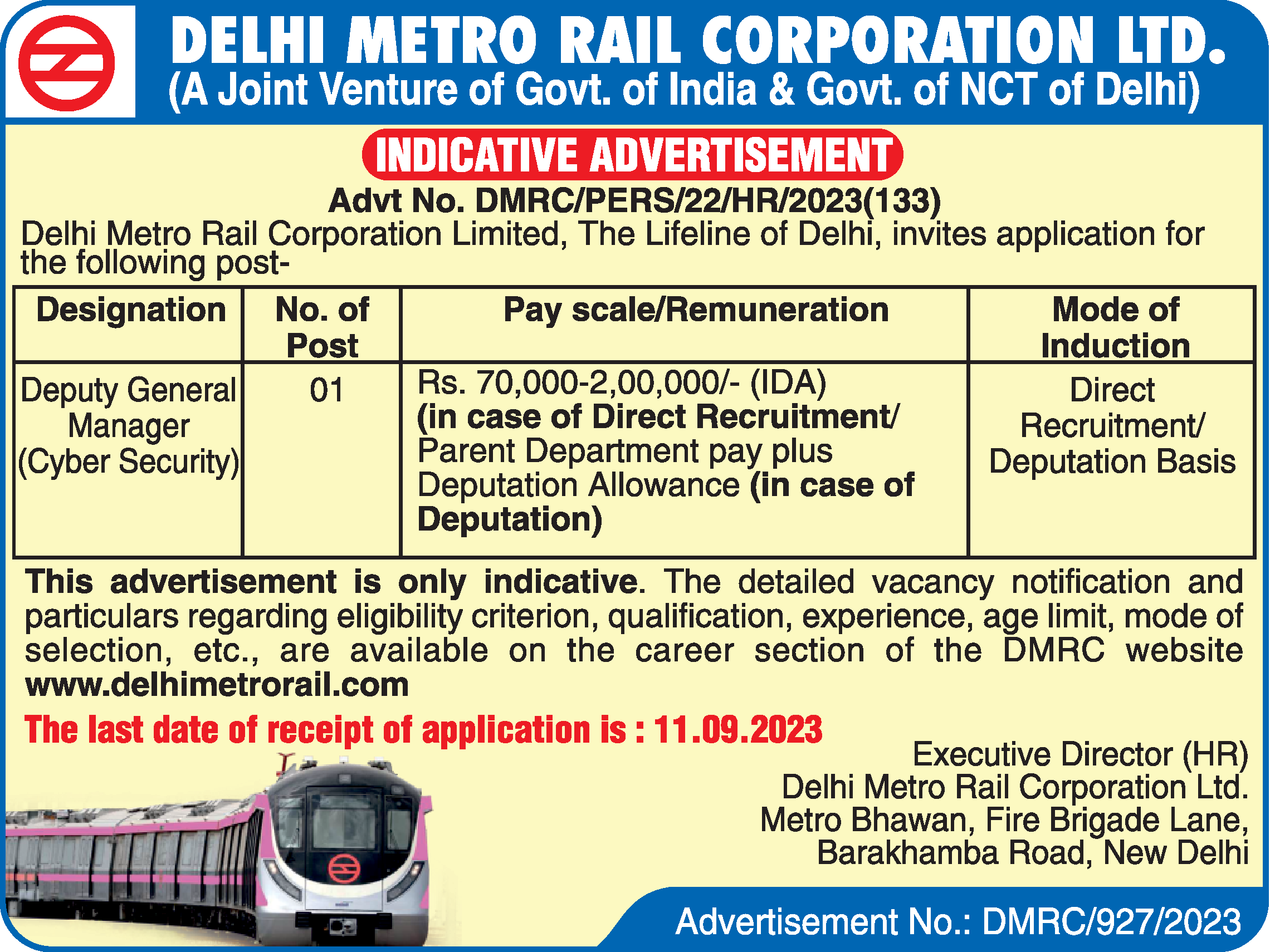 Times Ascent Ad Image for Delhi Metro Rail Corporation Ltd - timesascent.com