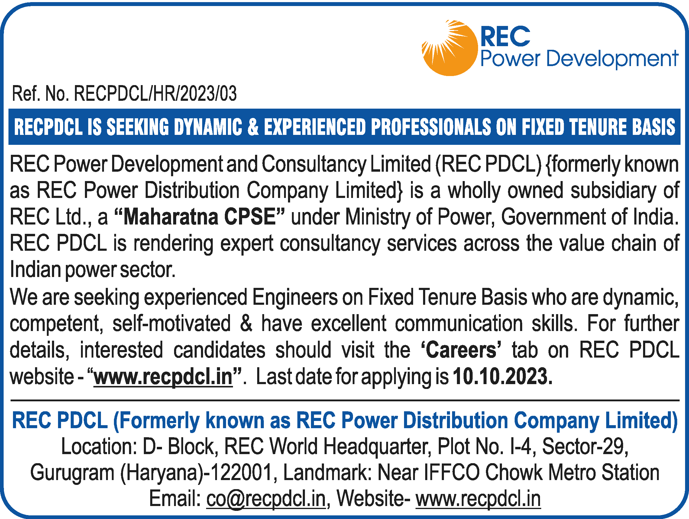 Times Ascent Ad Image for REC Power Development - timesascent.com