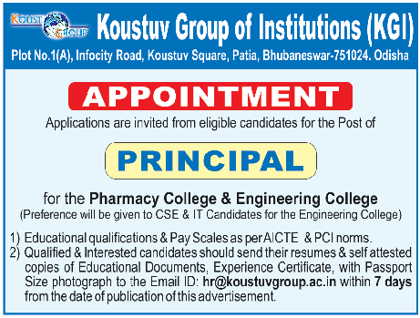 Principal job vacancy at Koustuv Group of Institutions (KGI)