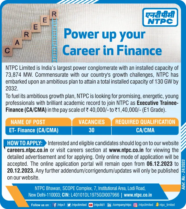 Executive Trainee - Finance job vacancy at NTPC